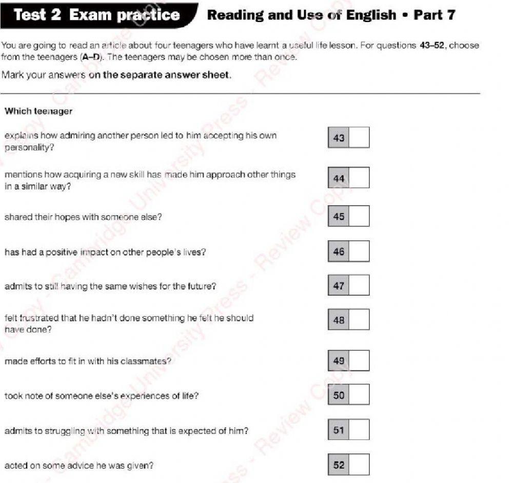 FCE Test 2 Reading 5962892 | Iva Marinkyova | Live