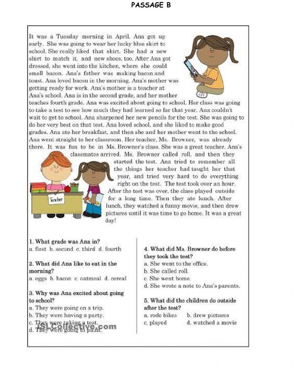 Grade 4 compreh… | Free Interactive Worksheets | 337641