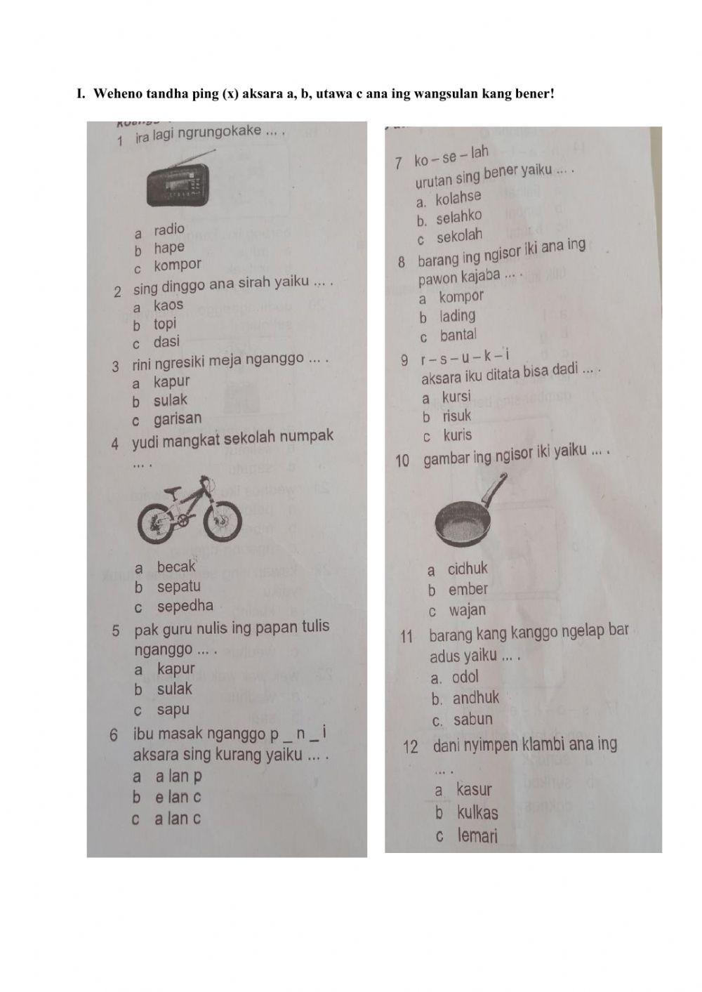 Soal basa jawa interactive worksheet | Live Worksheets
