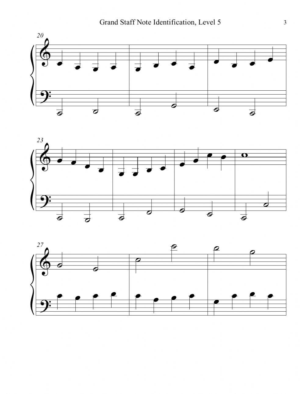 Grand Staff Note Name and Number online exercise for | Live Worksheets