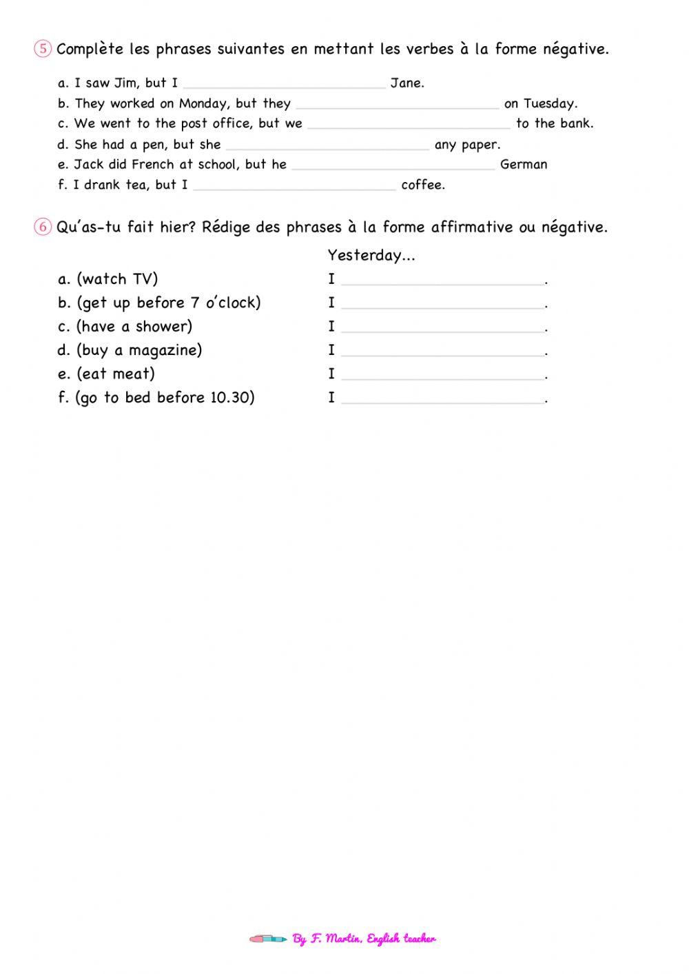 5963545 | Prétérit simple (fiche 1) | Frédérique Martin