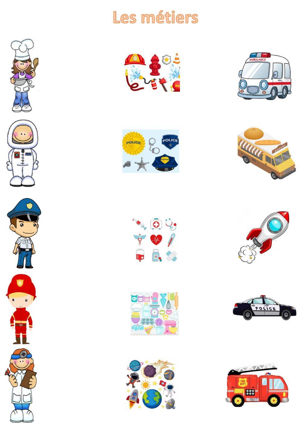 Les métiers worksheet for Pre-escolar | Live Worksheets