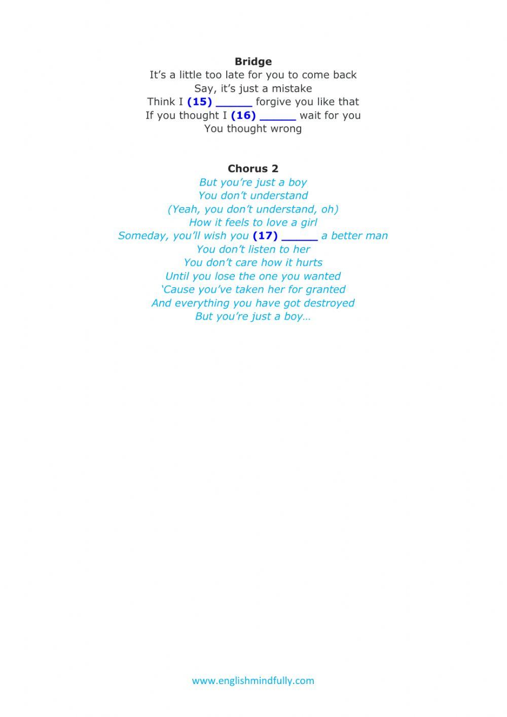 LYRICAL WORD CLOUD - If I Were A Boy worksheet | Live Worksheets