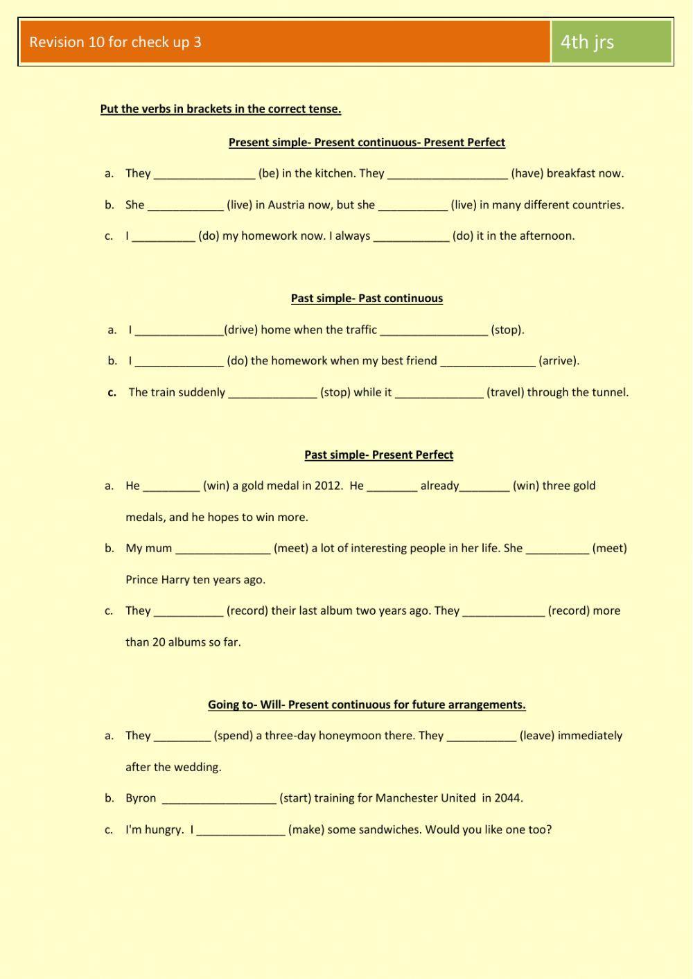 Tenses online activity for 4 | Live Worksheets
