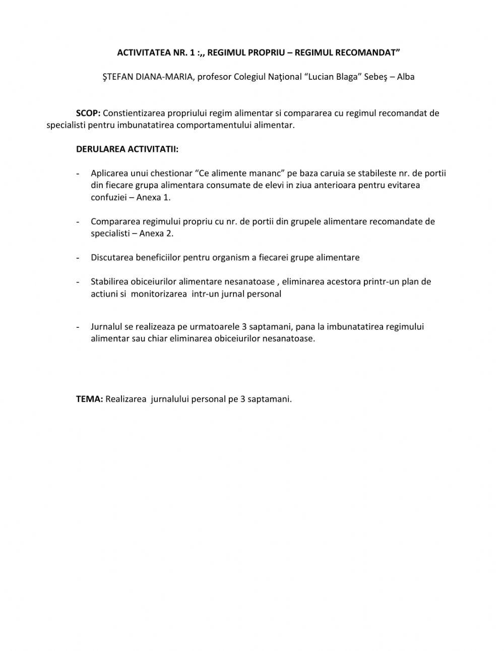 Alimentatie corecta interactive worksheet | Live Worksheets