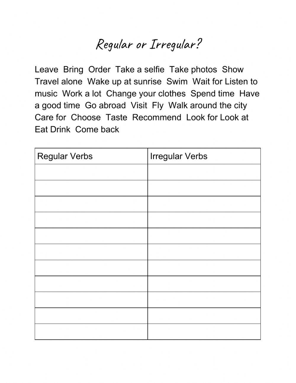 Regular or Irregular? worksheet | Live Worksheets