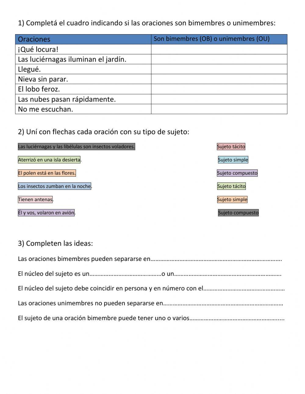 Clases de sujeto activity | Live Worksheets
