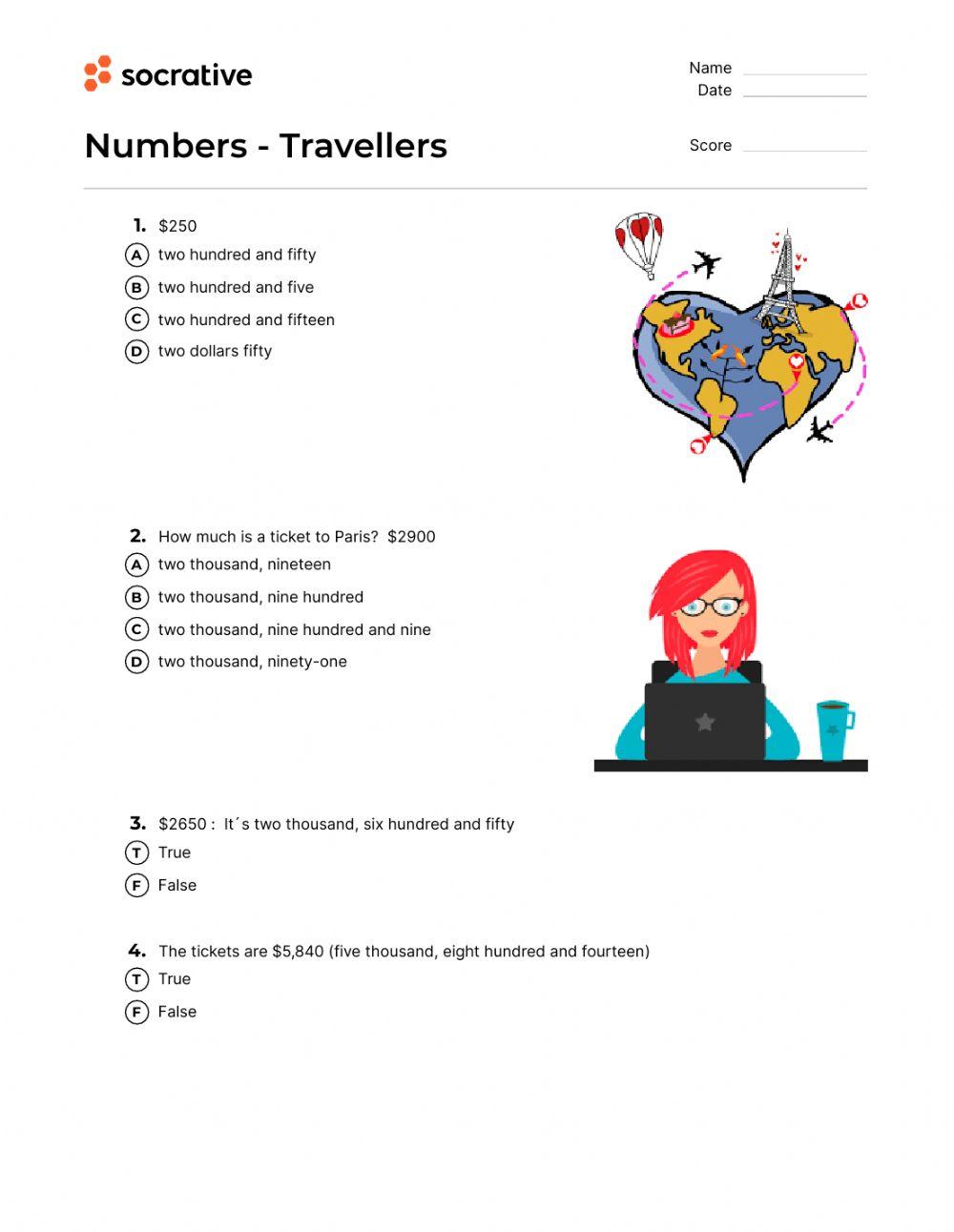 Numbers prices duration worksheet | Live Worksheets