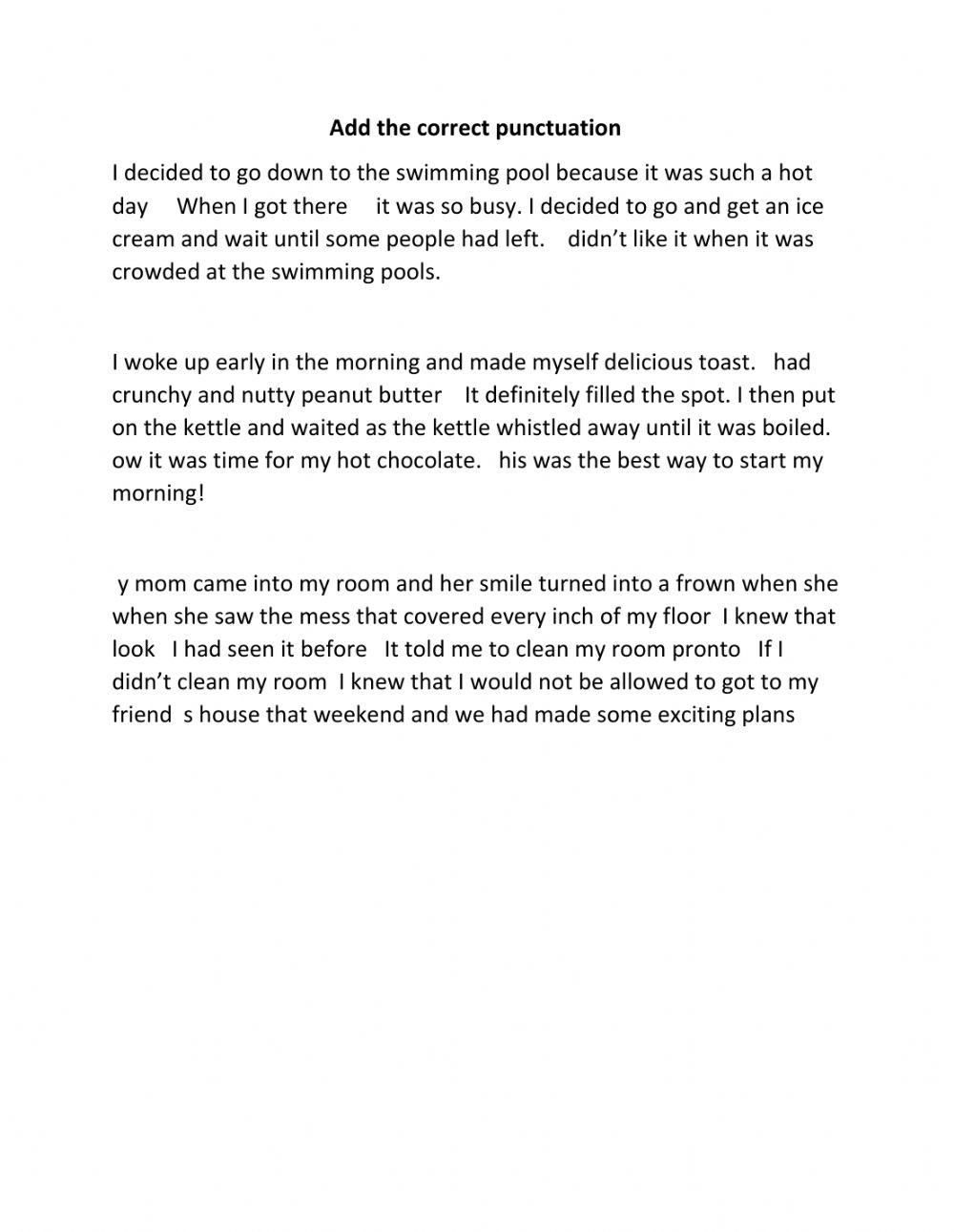 Basic punctuation - paragraph online exercise for | Live Worksheets