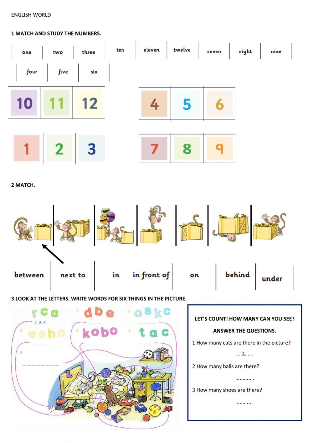 Numbers and prepositions activity | Live Worksheets