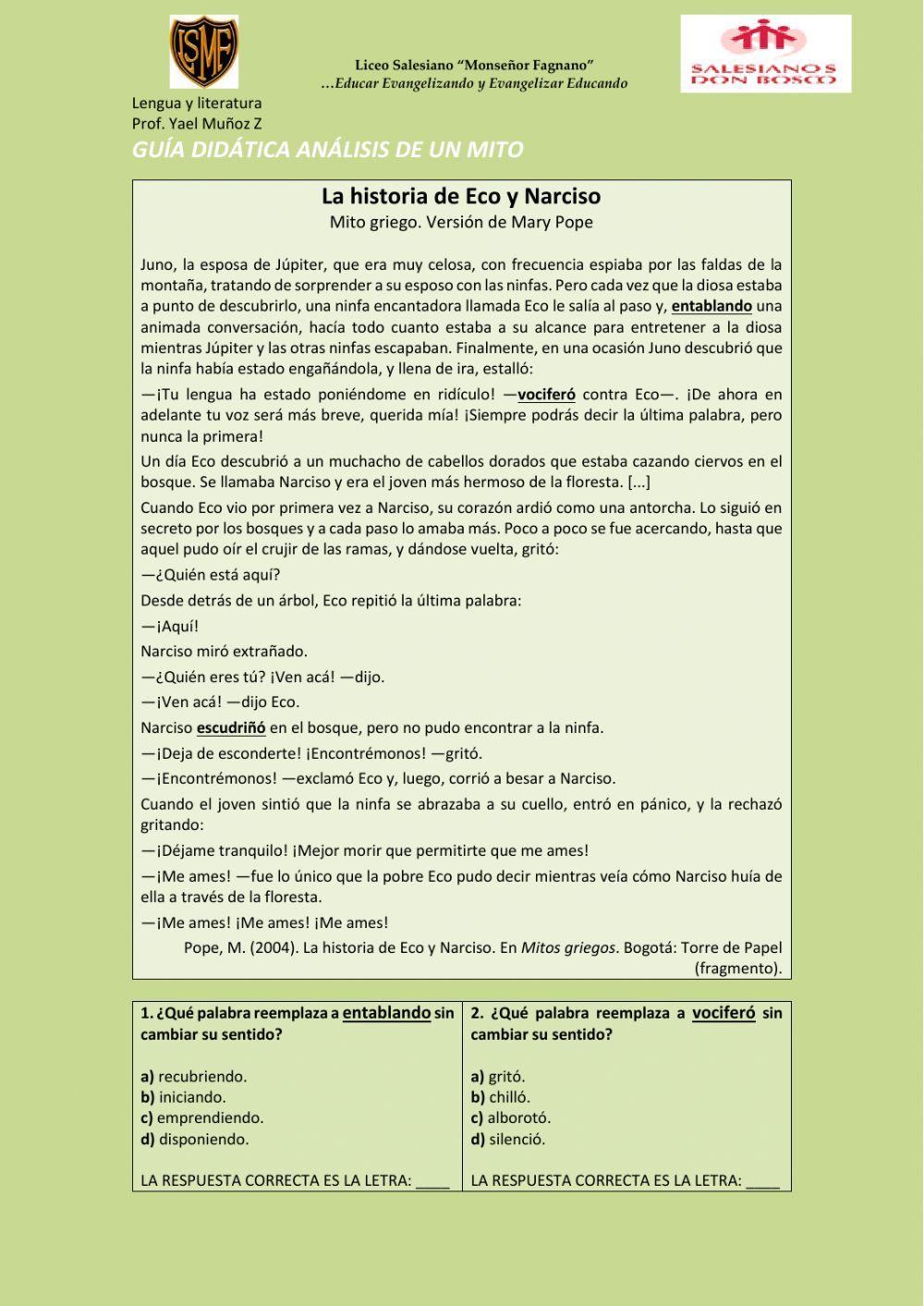 mito eco y narciso online exercise for | Live Worksheets