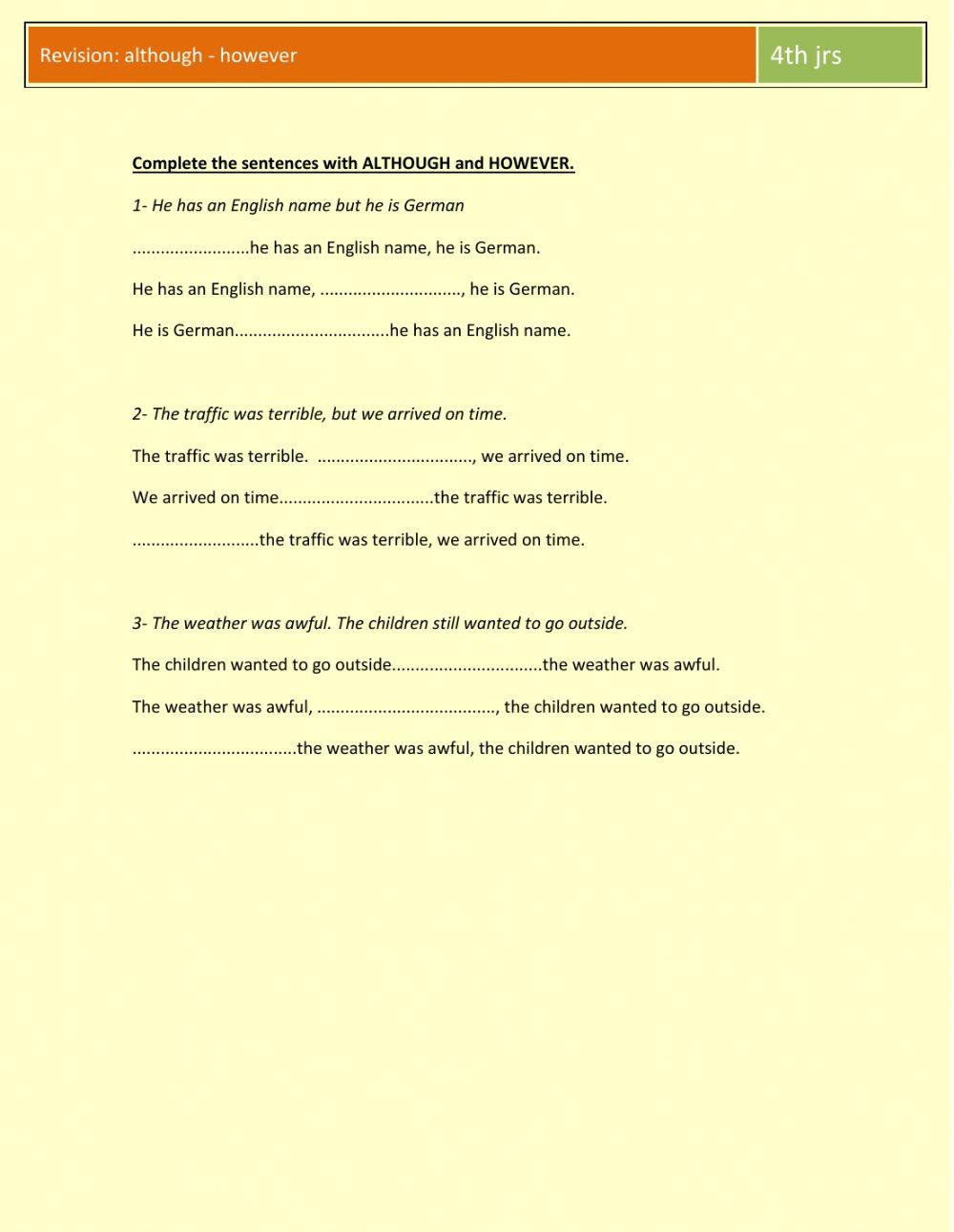 Although | Free Interactive Worksheets | 339805