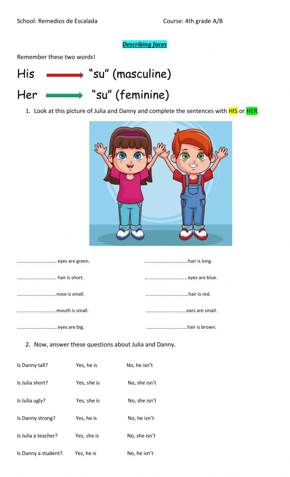 Describing faces | Free Interactive Worksheets | 339925