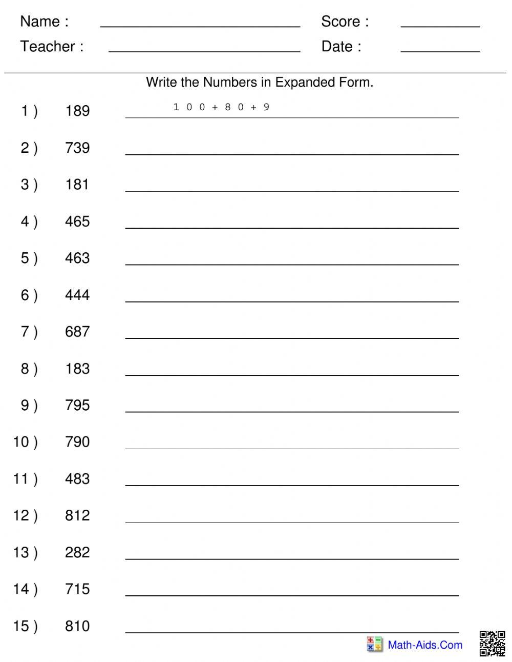 Expanded Form | Free Interactive Worksheets | 5968413