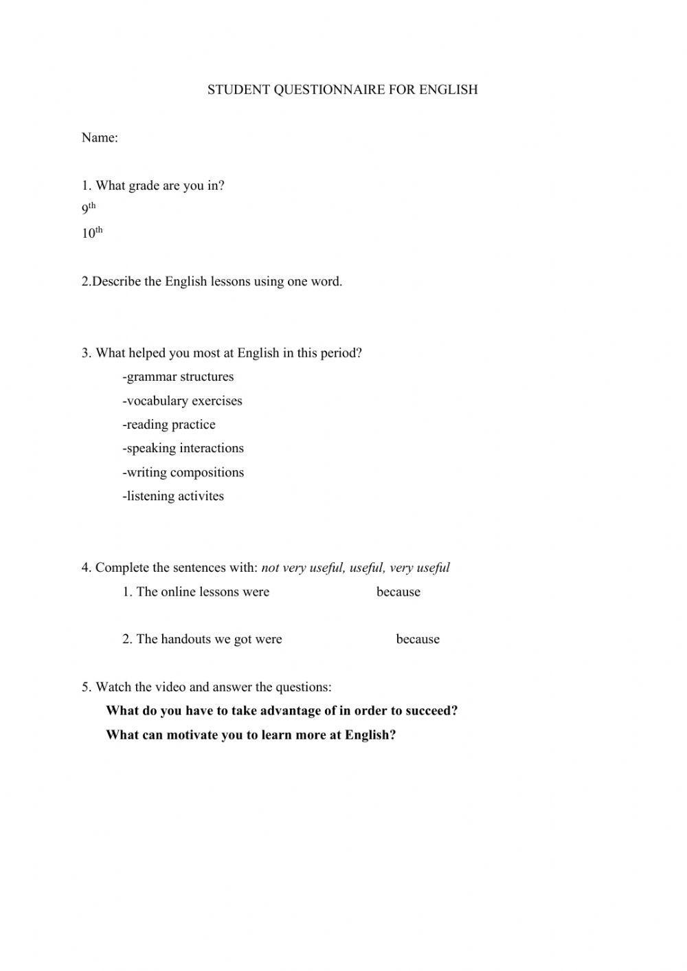 Feedback - English worksheet | Live Worksheets