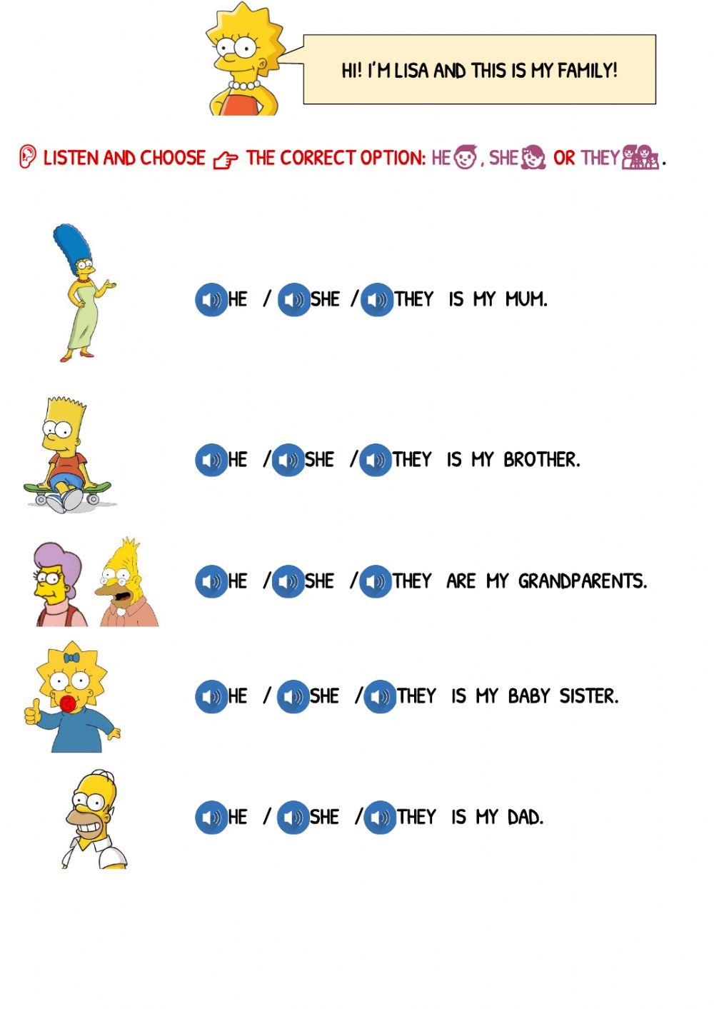 He she they - the simpsons worksheet | Live Worksheets