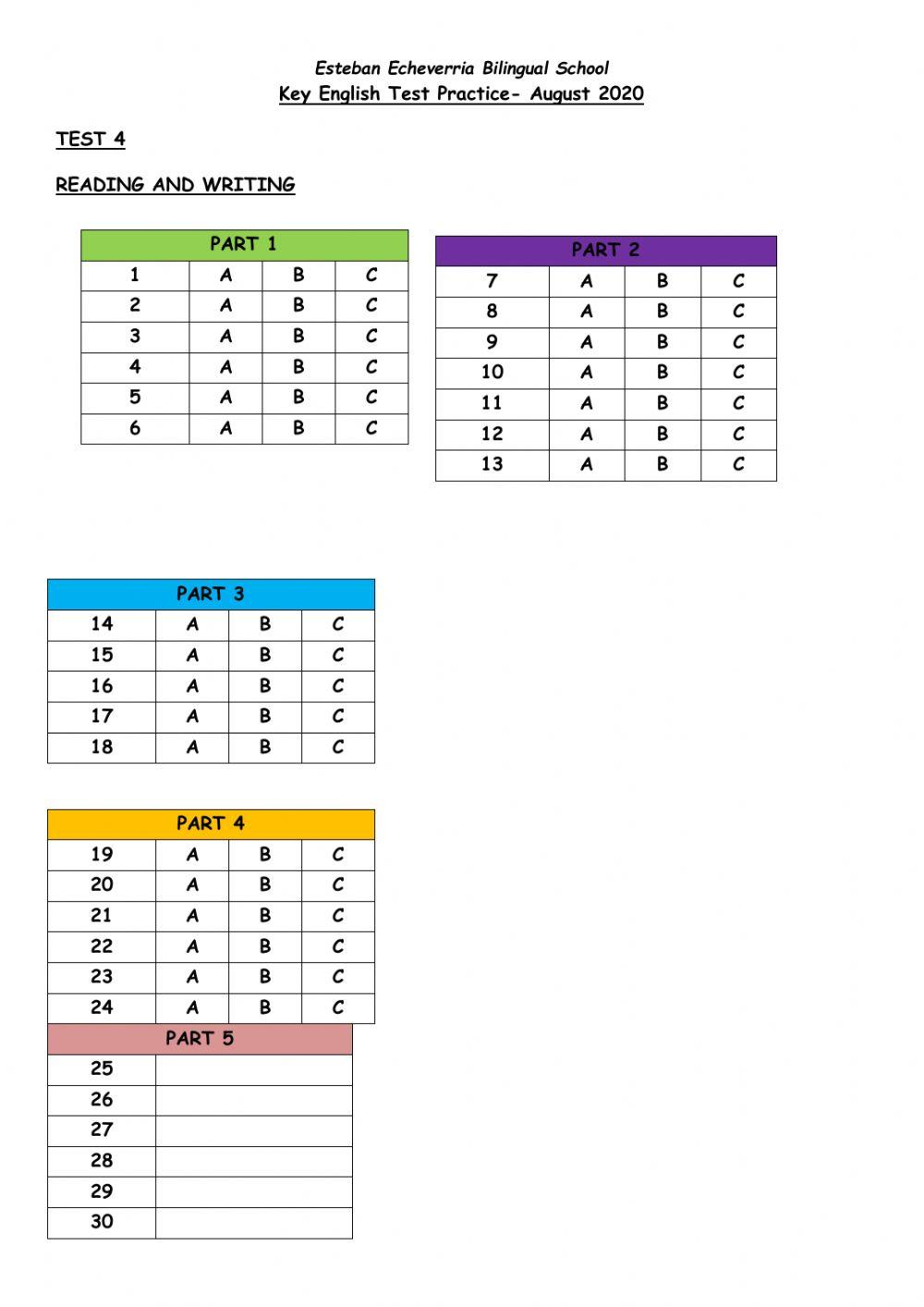 Answer sheet ket 4 340462 | beleschonfeld | Live