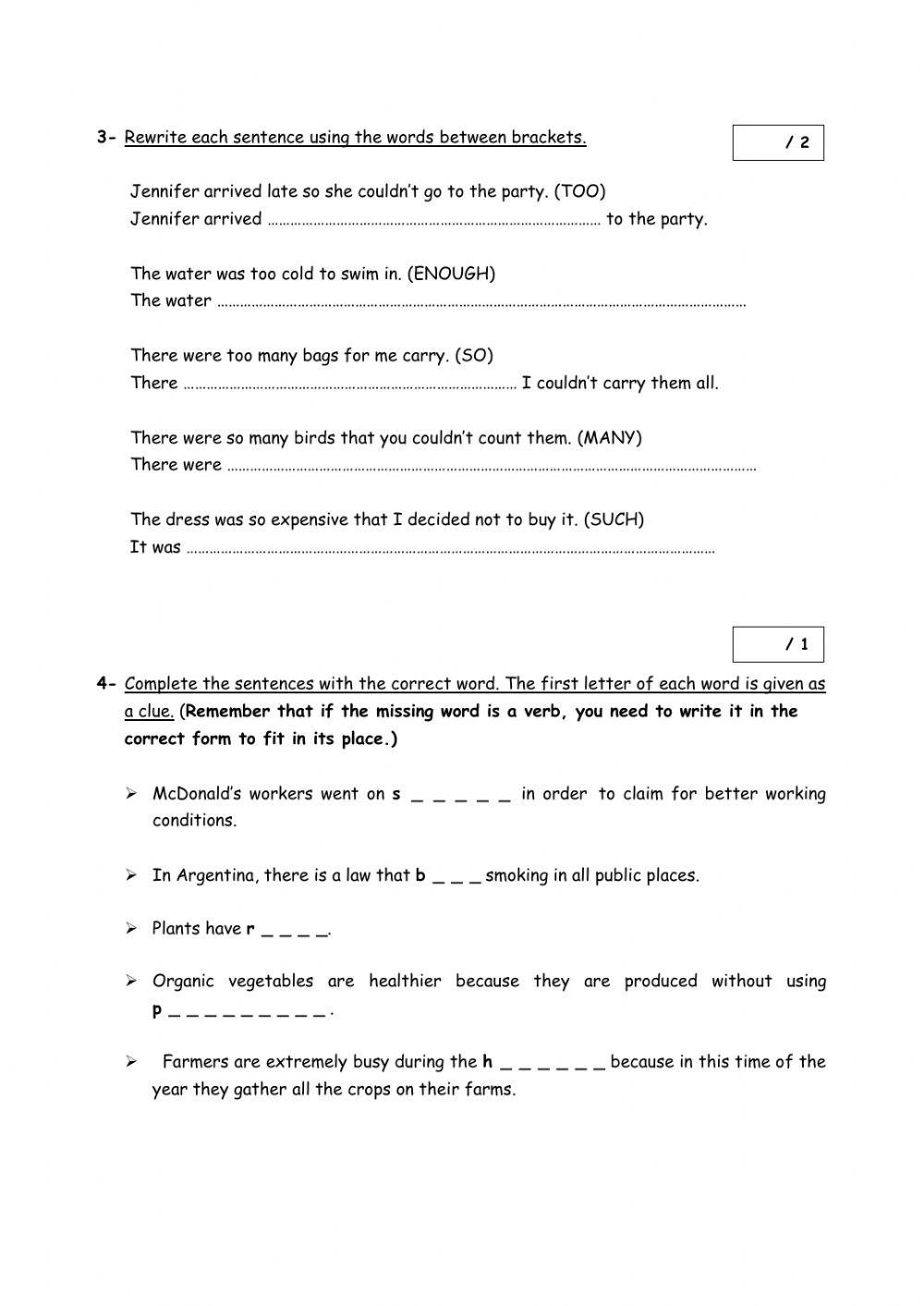 4th unit 3 TP worksheet | Live Worksheets