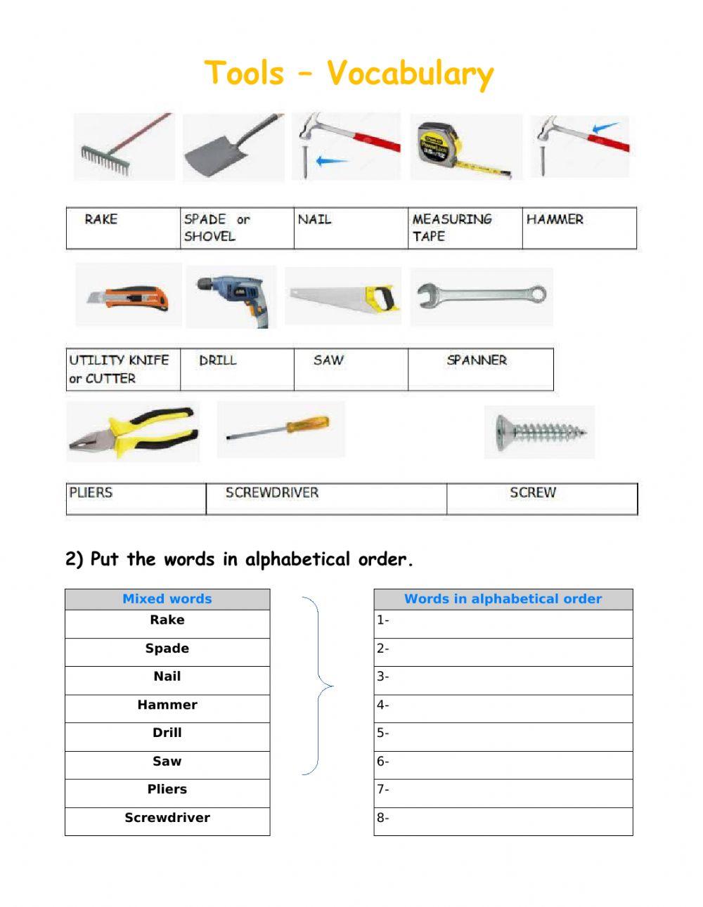 Tools Vocabulary | Free Interactive Worksheets | 340683
