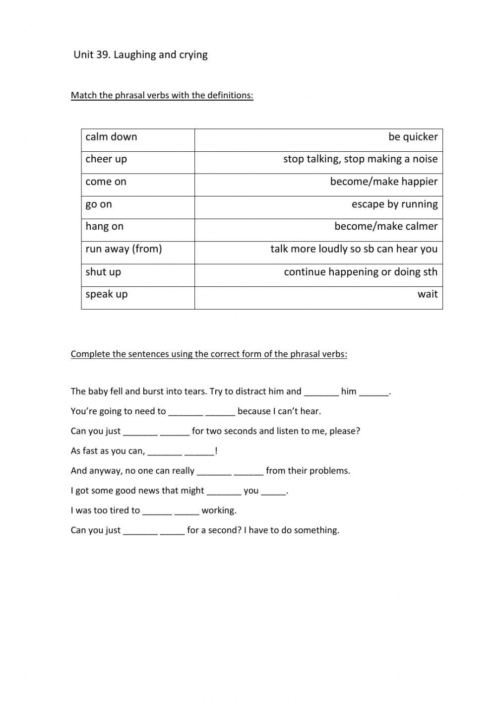 Laughing and crying Phrasals worksheet | Live Worksheets