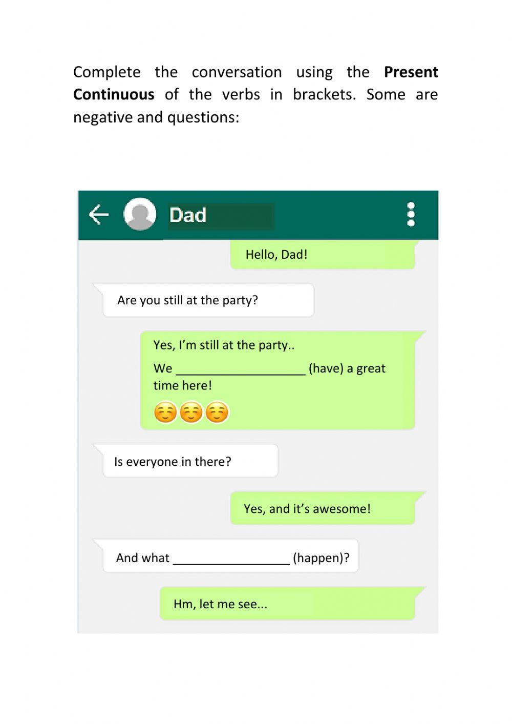 Using Present Continuous - Chat worksheet | Live Worksheets