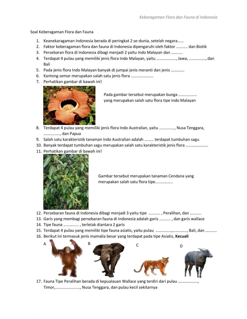persebaran Flora dan Fauna di Indonesia (kelas 5) online exercise for ...
