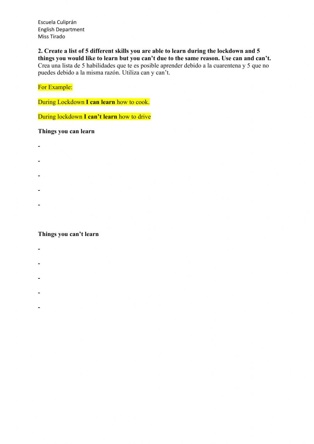What you can and can't do during lockdown worksheet | Live Worksheets