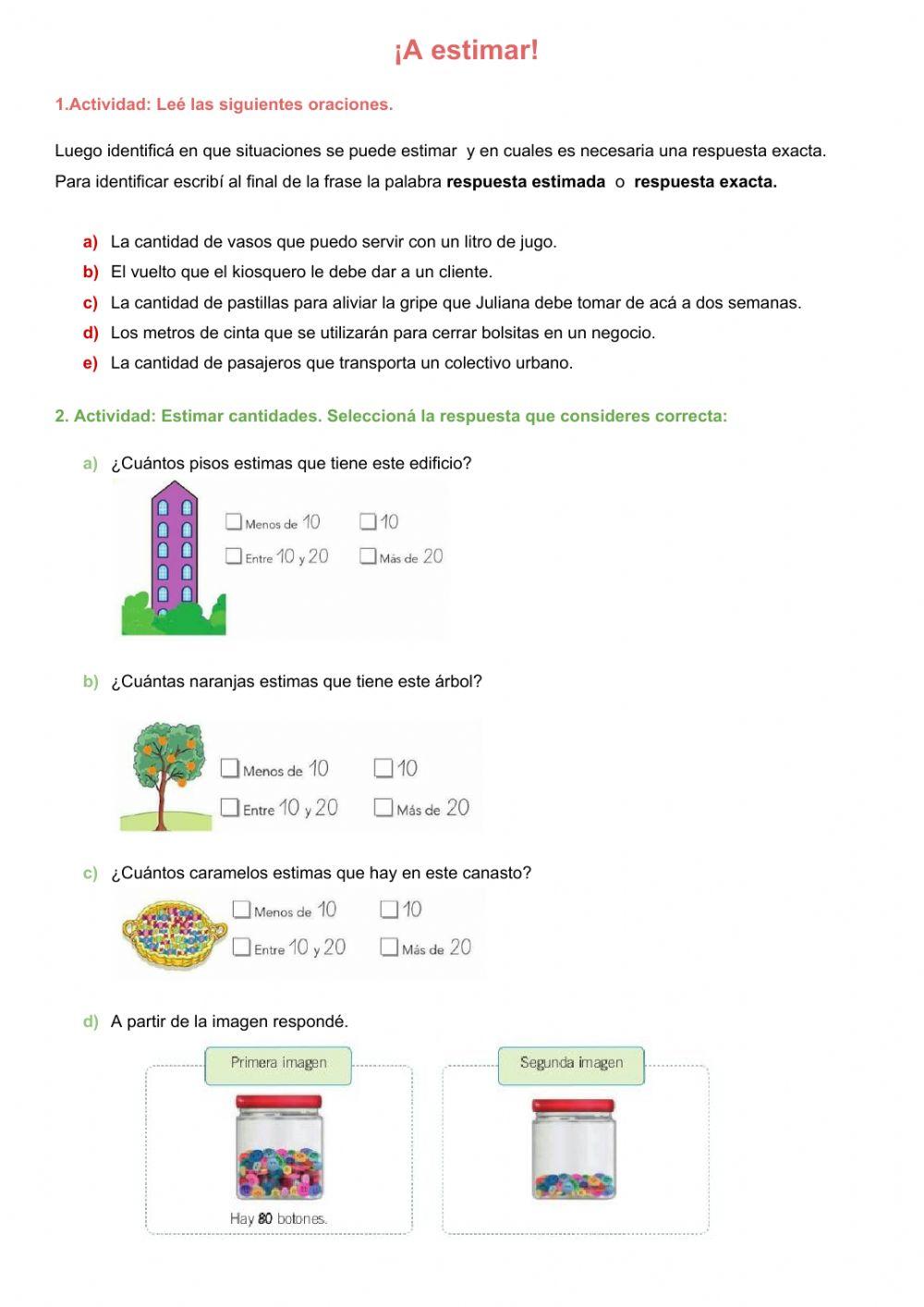 ¡A estimar! worksheet | Live Worksheets