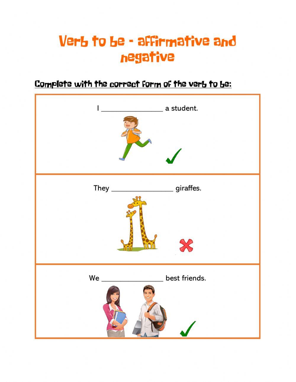 Verb to be: aff & neg worksheet | Live Worksheets