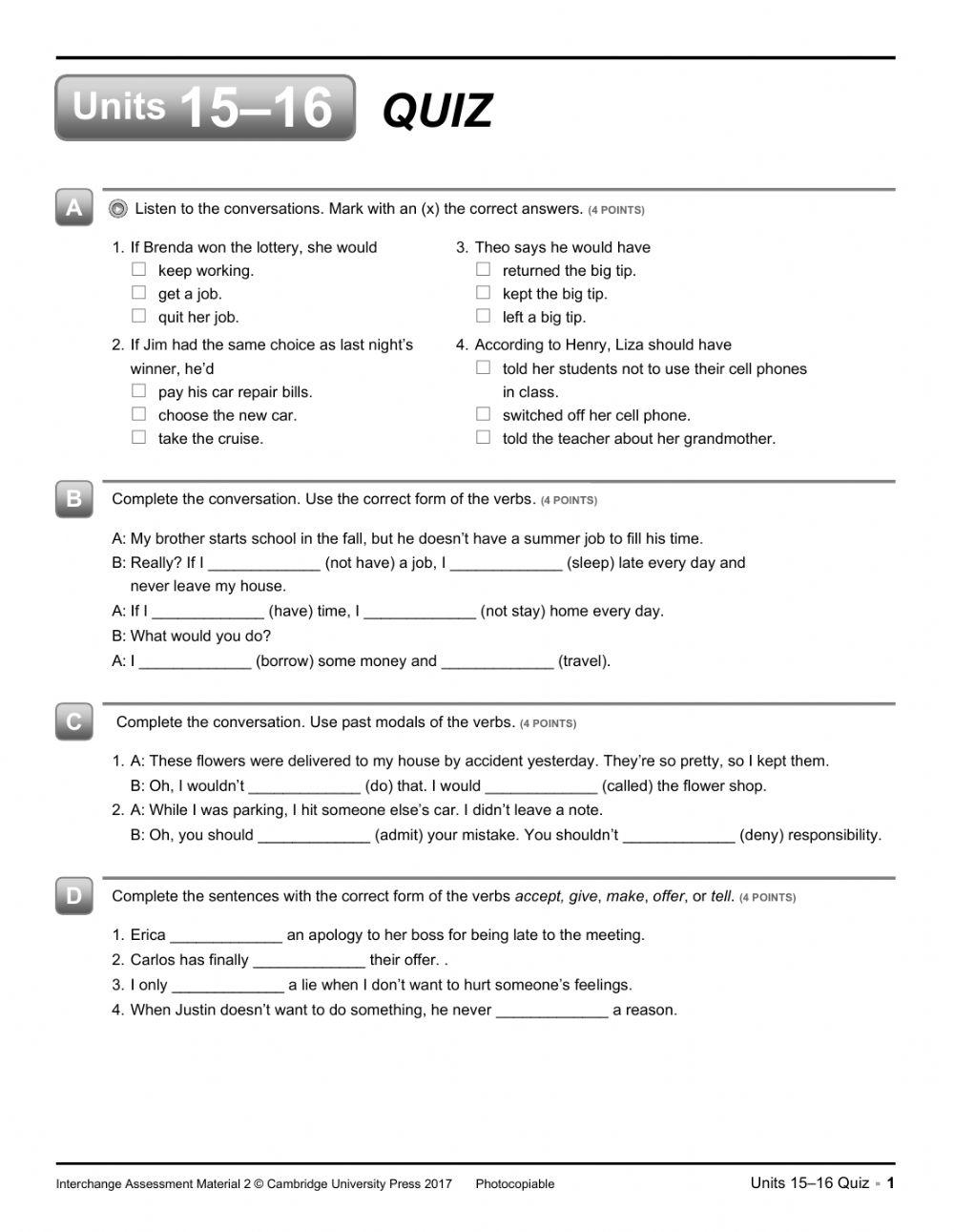 Units 15-16 Quiz IC2 online exercise for | Live Worksheets