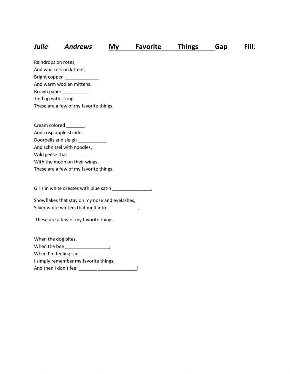 Favorite Things, Gap Fill 342093 | DenisParnell | Live