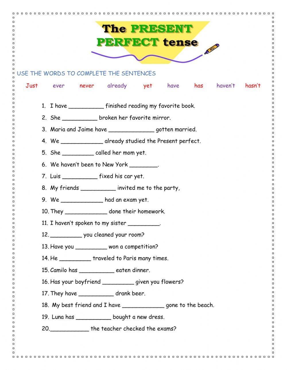 342430 | Present Perfect | lilyseth_1 | LiveWorksheets