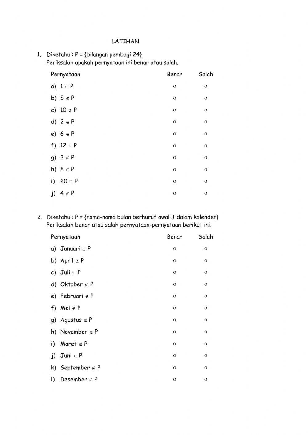 Anggota Himpunan worksheet | Live Worksheets