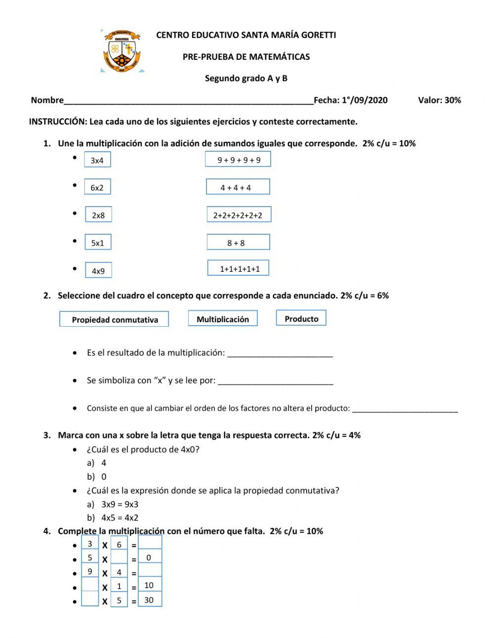 Prueba sobre las multiplicaciones. 343101 | Melissa Meraz