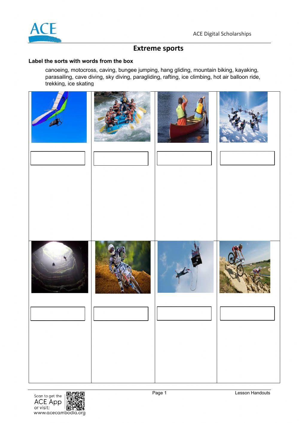 Extreme Sport worksheet | Live Worksheets