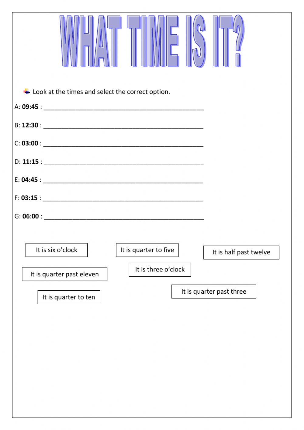What time is it? online activity for primary level | Live Worksheets