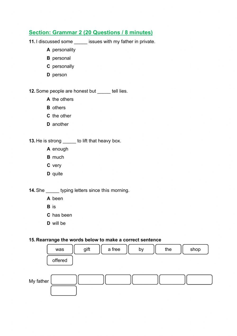 EmSAT Sample Exam 1- Grammar online exercise for | Live Worksheets
