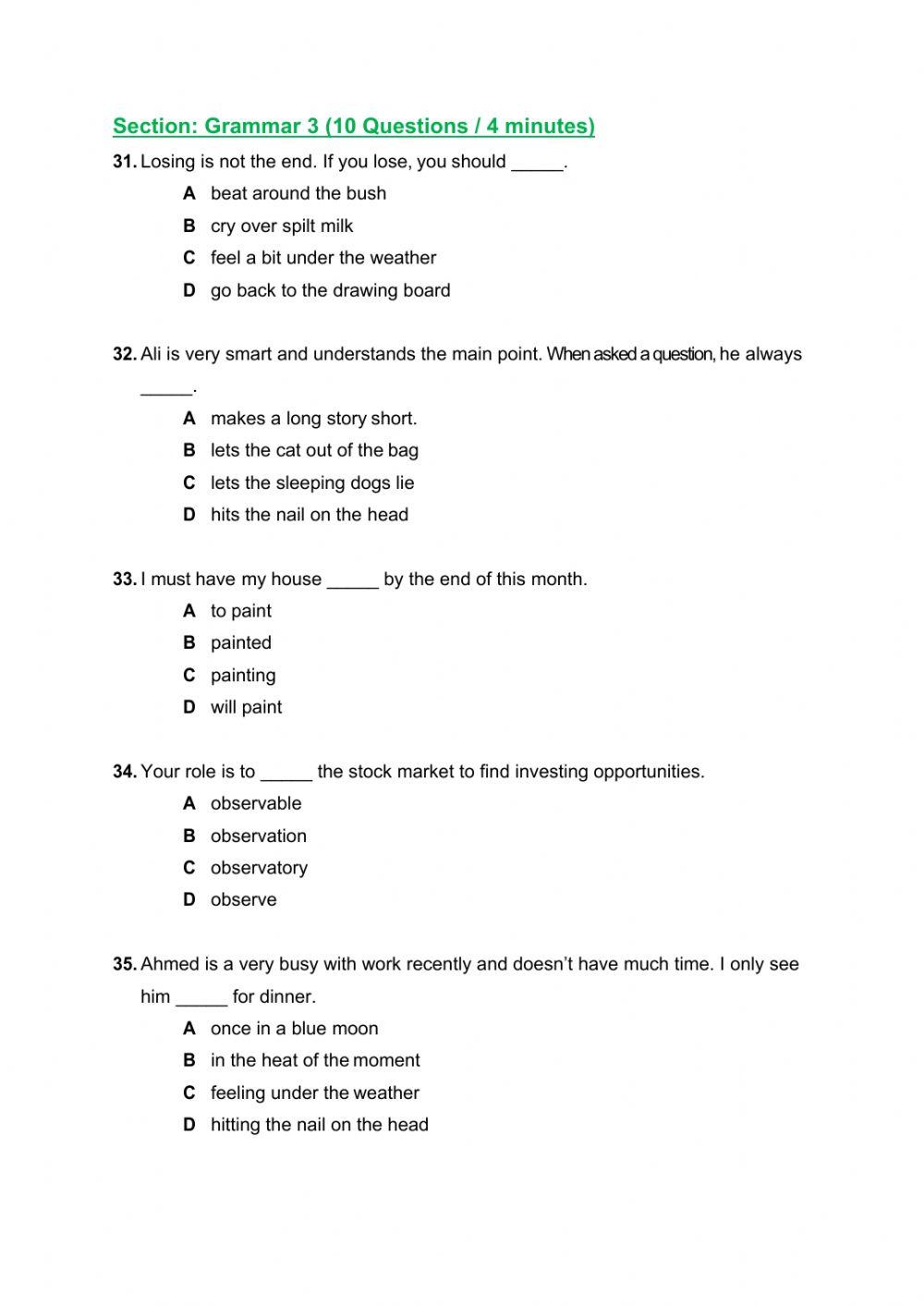 EmSAT Sample Exam 1- Grammar online exercise for | Live Worksheets