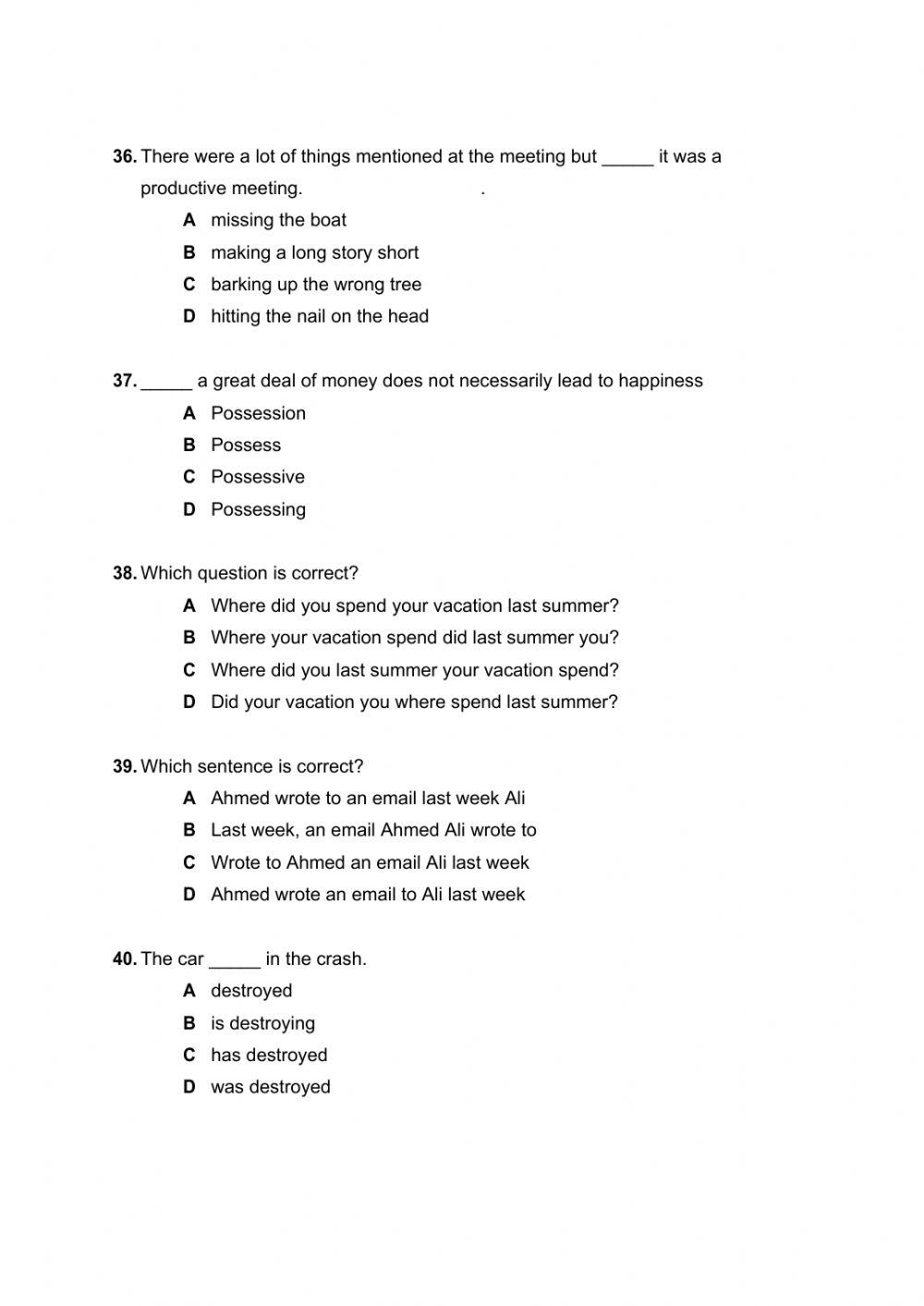 EmSAT Sample Exam 1- Grammar online exercise for | Live Worksheets