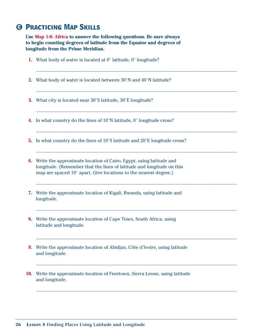 Latitude - Long… | Free Interactive Worksheets | 5977026