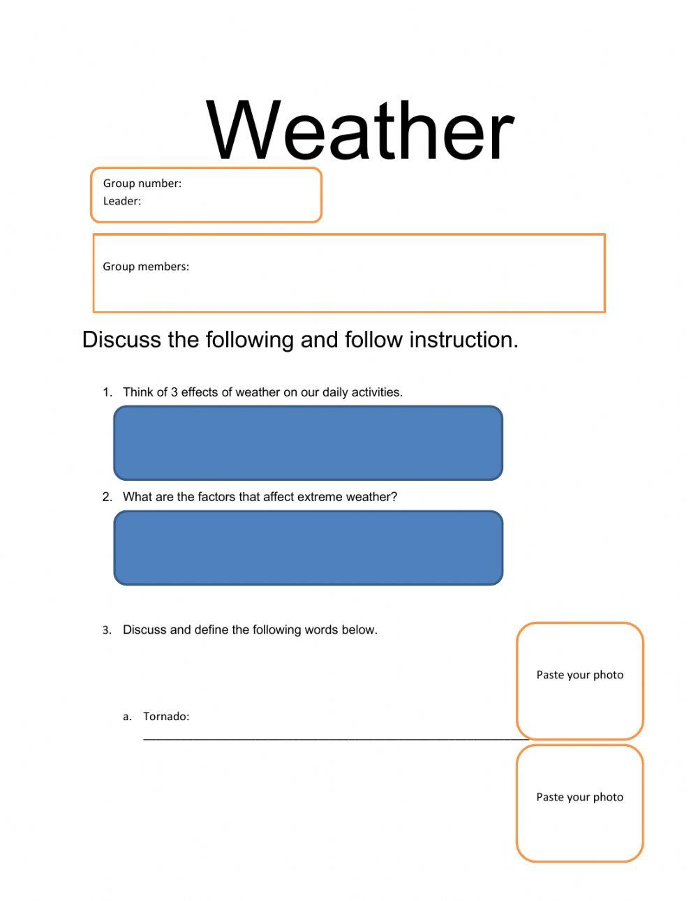 Weather Discussion Unit 11 Kid 10-A Group 3 and 4 online exercise for ...