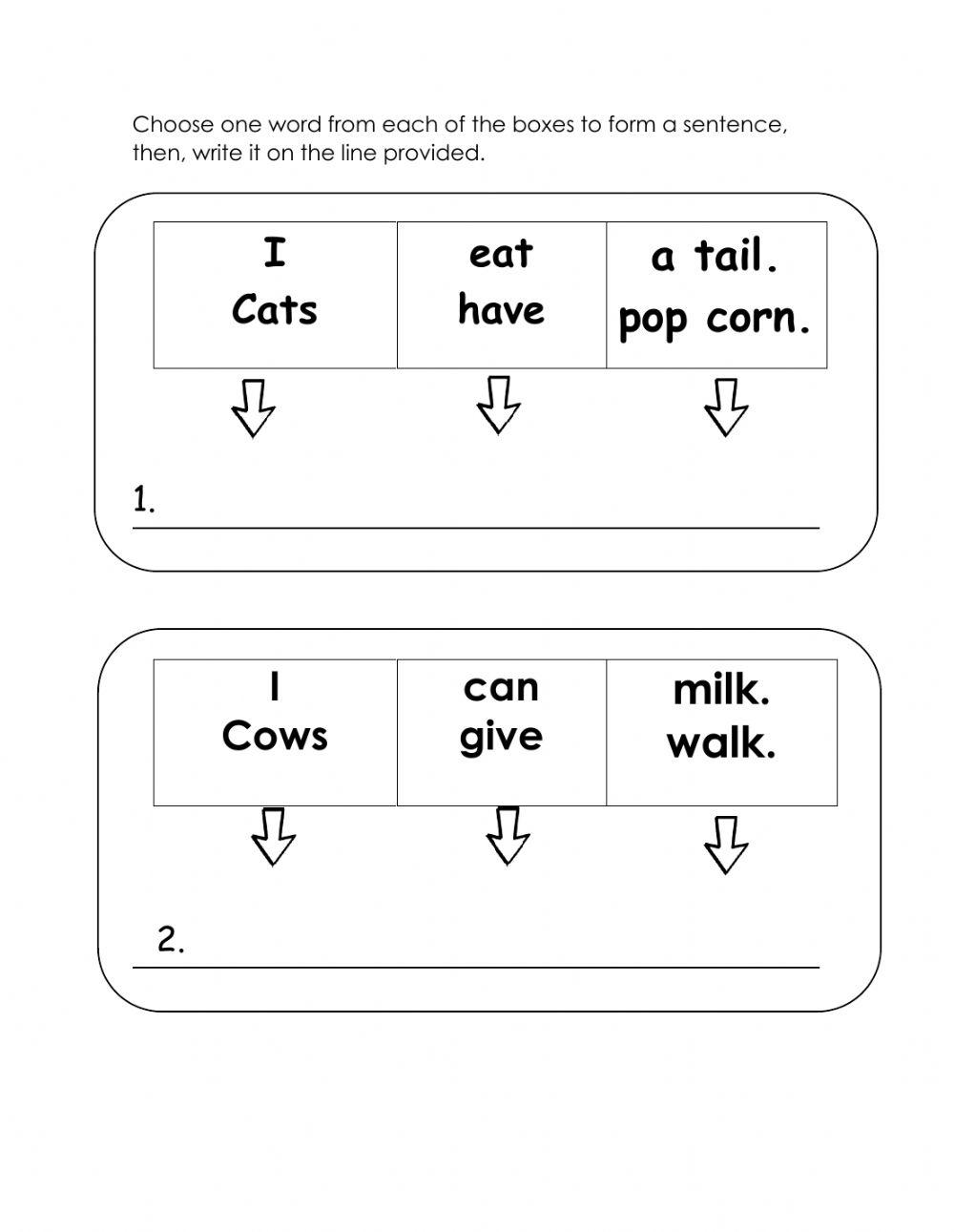 Choose words to form a sentence 3 worksheet | Live Worksheets