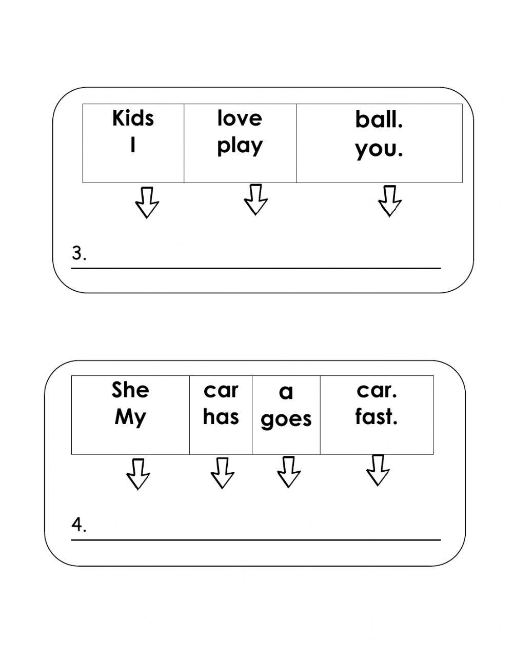 Choose words to form a sentence 3 worksheet | Live Worksheets