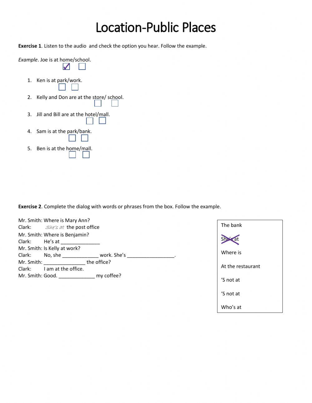 Location-public places worksheet | Live Worksheets