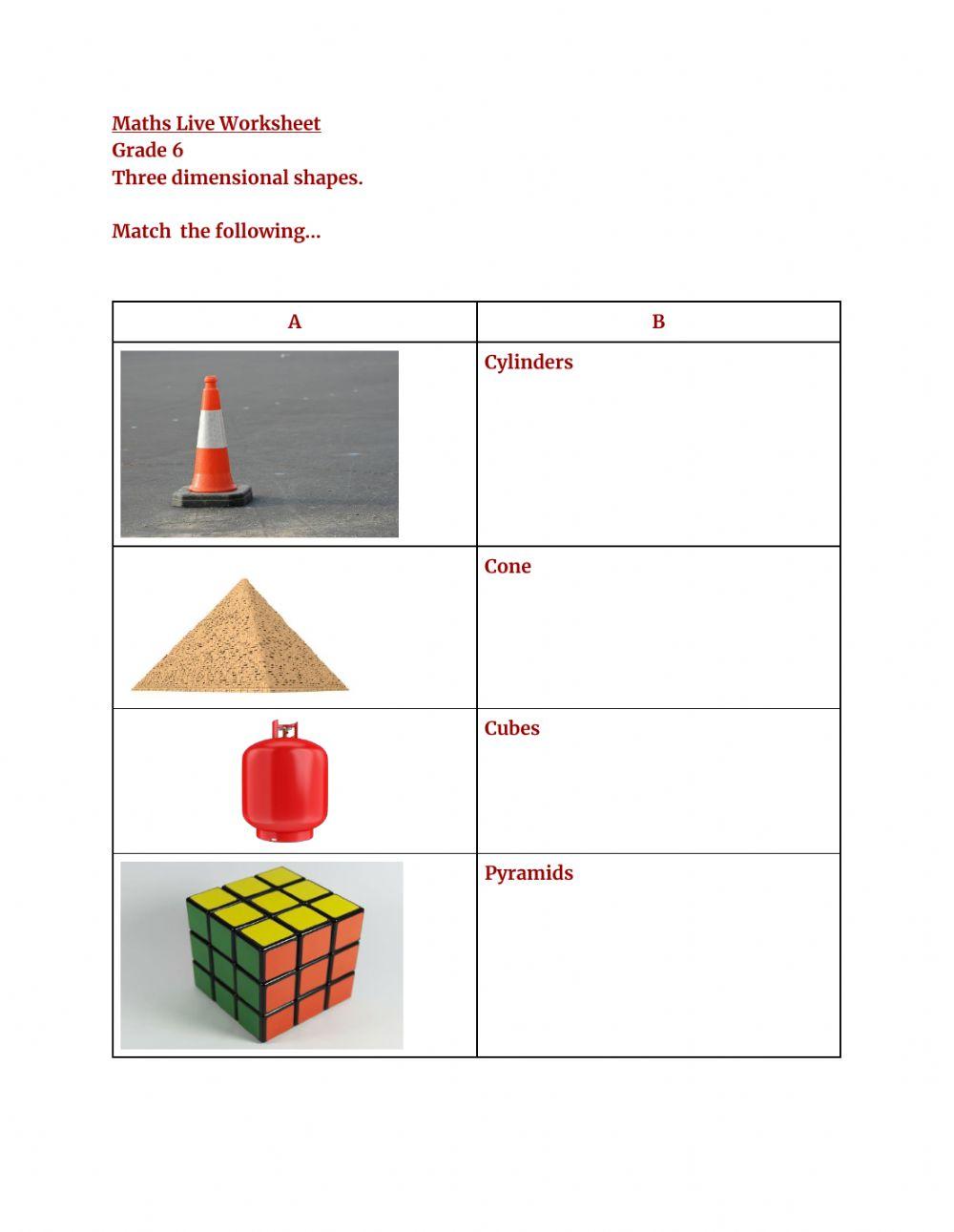Three dimension… | Free Interactive Worksheets | 318164