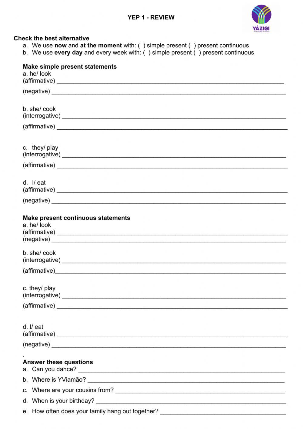 YEP 1 Review worksheet | Live Worksheets