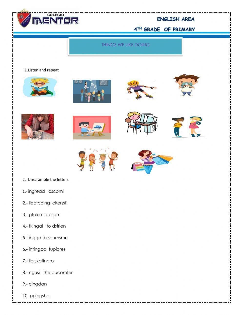4 to things we doing worksheet | Live Worksheets