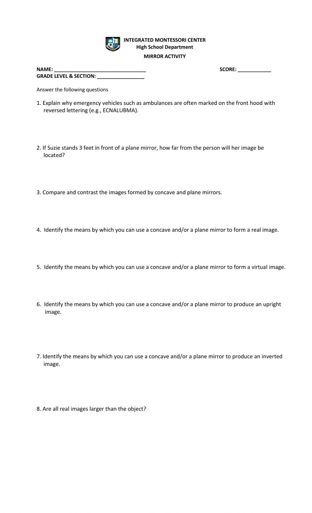 Mirror Activity 318989 | dhelranque | Live Worksheets