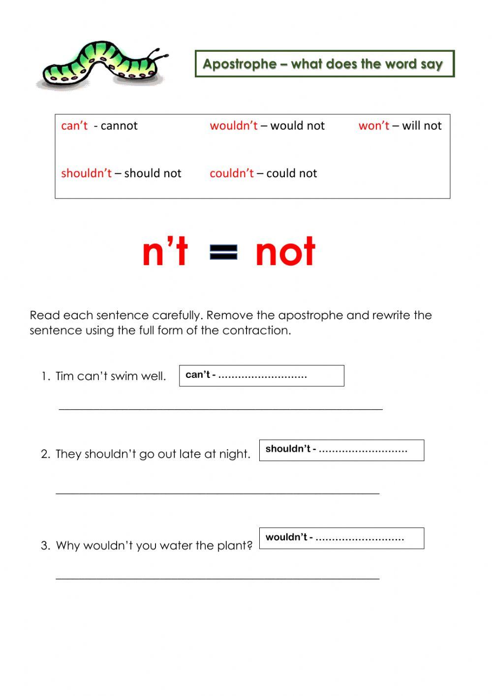 Apostrophe - Co… | Free Interactive Worksheets | 320040