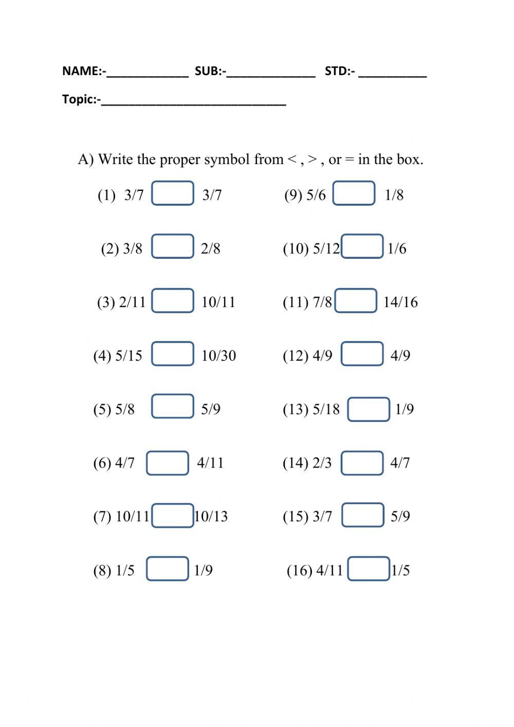 Pdf online worksheet: Fractions | Live Worksheets
